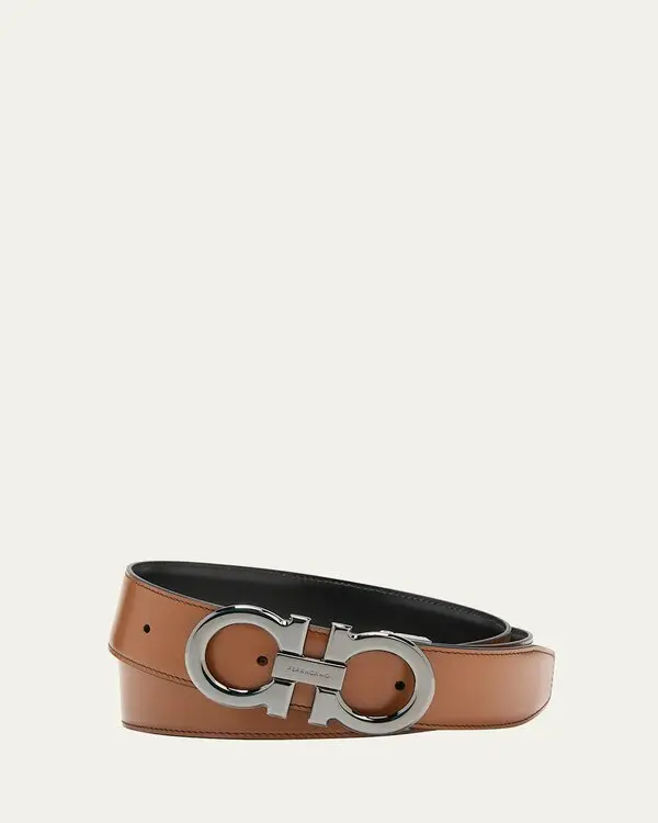 FERRAGAMO Double Adjustable Leather Gancini Belt - New Vicuna Nero