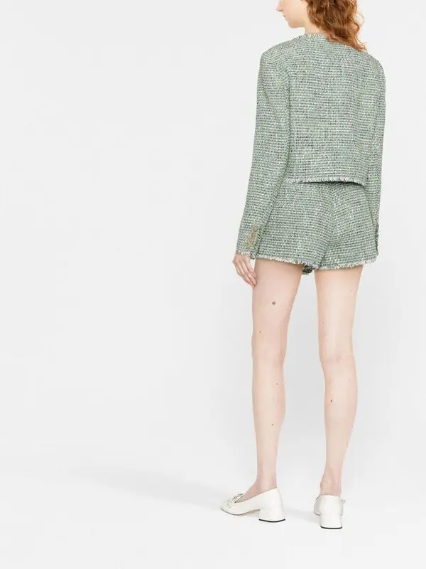Self-portrait Tweed Scoop-neck Jacket - Green