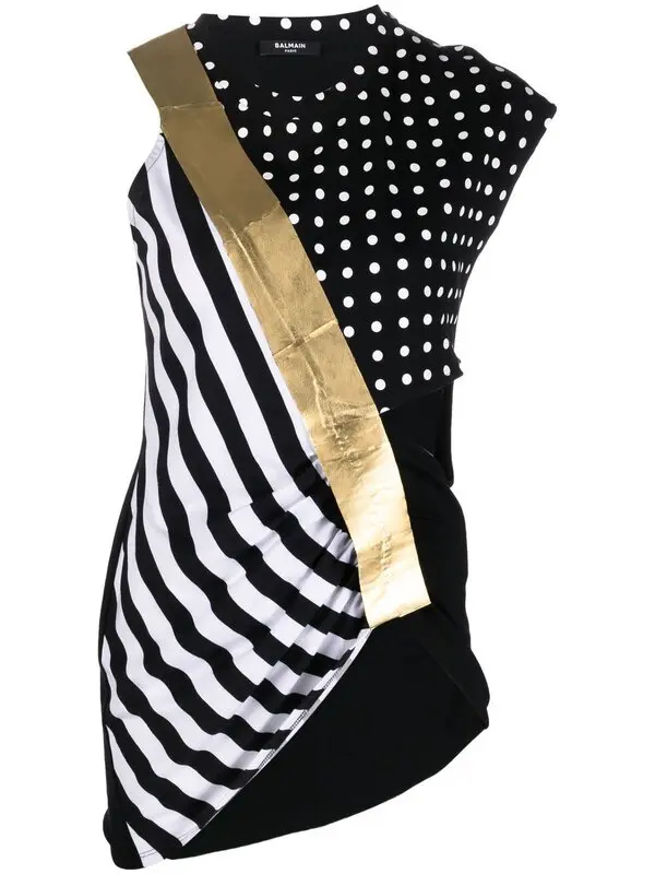 Balmain Mix-print Asymmetric Top