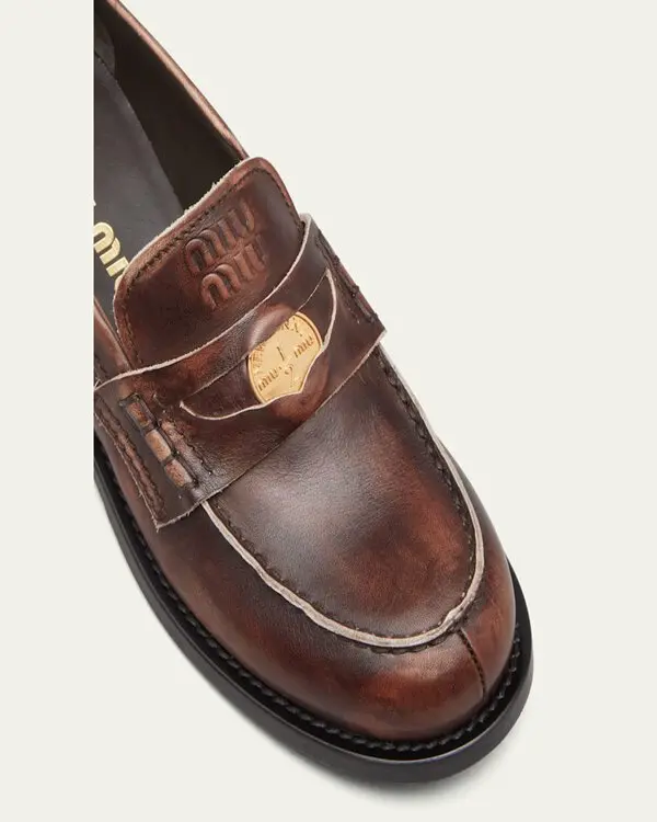 Miu Miu Leather Penny Loafers - Ebano