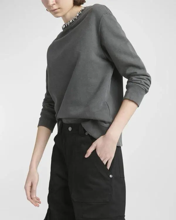 GOLDEN GOOSE Distressed Crystal-embellished Sweatshirt - Anthracite