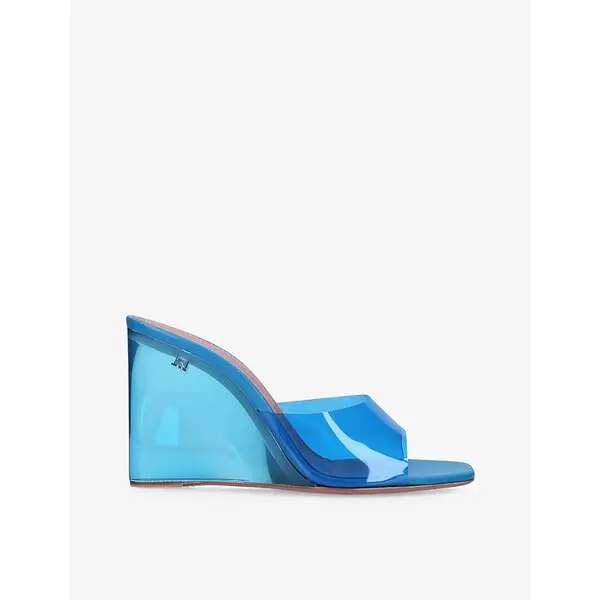 Amina Muaddi Lupita Glass Square-toe Pvc Wedge Sandals