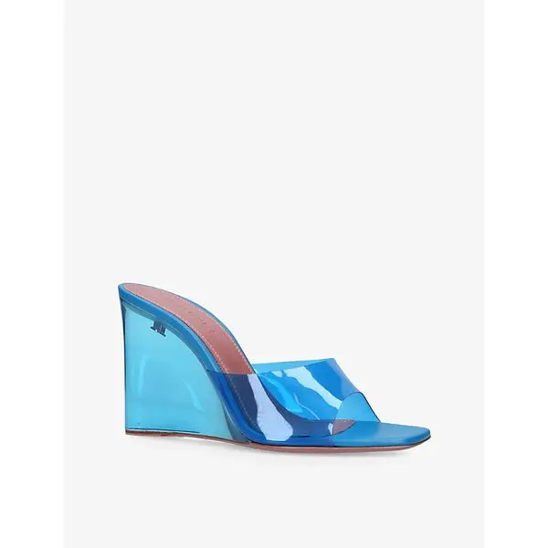 Amina Muaddi Lupita Glass Square-toe Pvc Wedge Sandals
