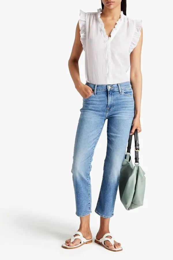 FRAME Le High Straight Mid Rise Straight Leg Jeans - Light Denim