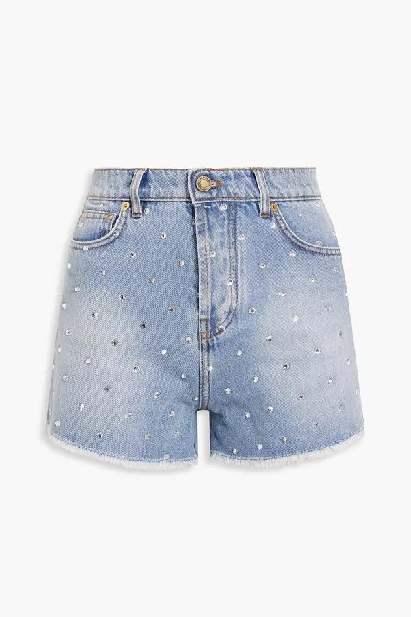 Alexandre Vauthier Frayed Crystalembellished Denim Shorts - Light Denim