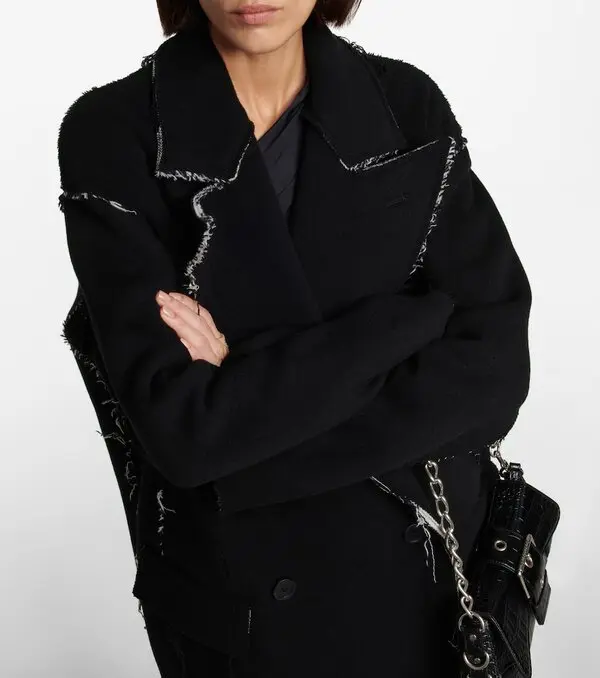 Balenciaga Distressed Wool-Blend Coat - Black | Editorialist