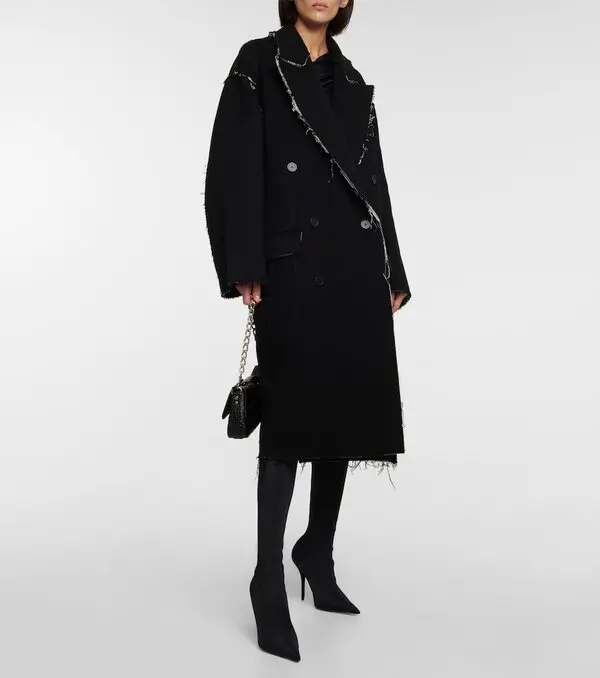 Balenciaga Distressed Wool-Blend Coat - Black | Editorialist