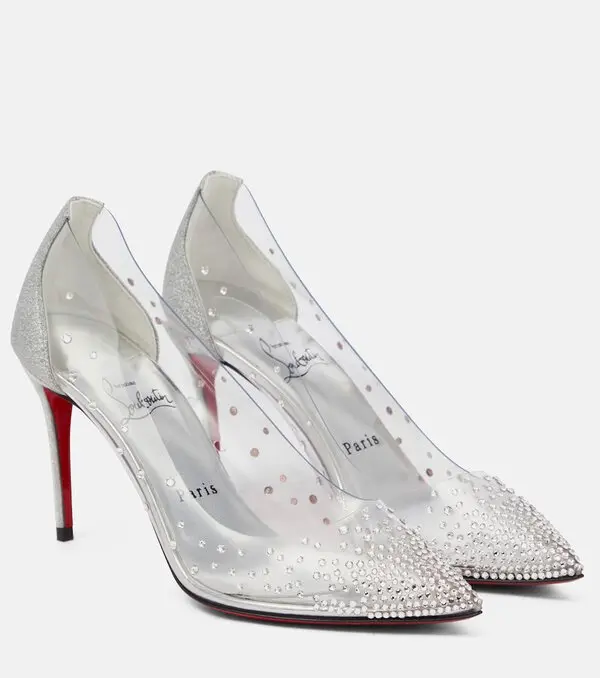 CHRISTIAN LOUBOUTIN Degrastrass 85 Embellished Pumps - Silver
