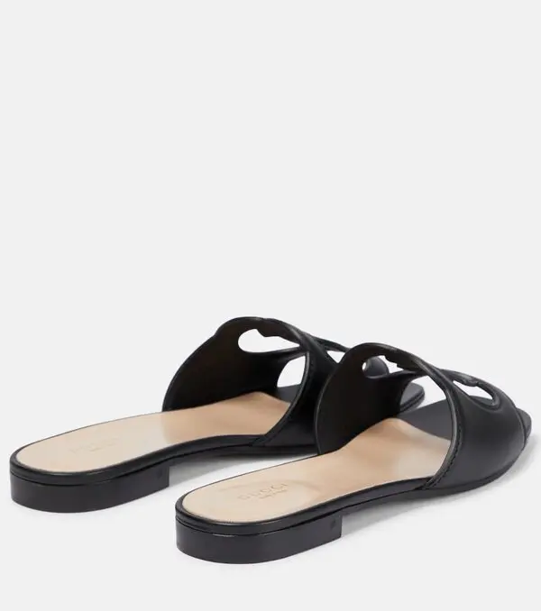 Gucci Interlocking G Cutout Leather Sandals - Black