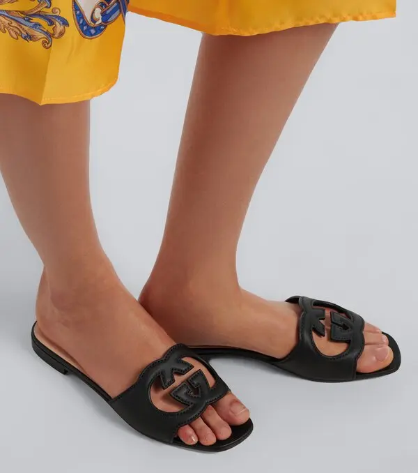 Gucci Interlocking G Cutout Leather Sandals - Black