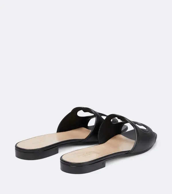 Gucci Interlocking G Cutout Leather Sandals - Black
