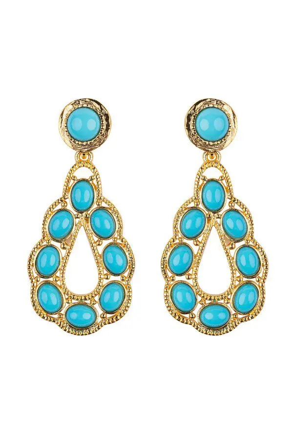 KENNETH JAY LANE Turquoise Cabochon Drop Pierced Earrings - Gold