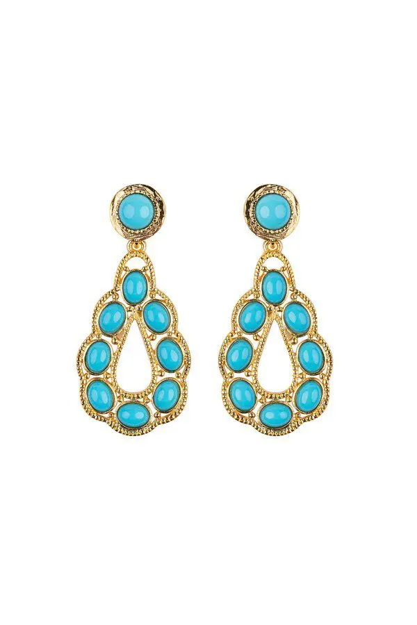 KENNETH JAY LANE Turquoise Cabochon Drop Pierced Earrings