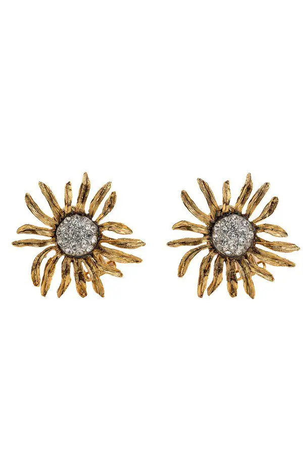 KENNETH JAY LANE Antique Flower Clip On Earrings - Gold