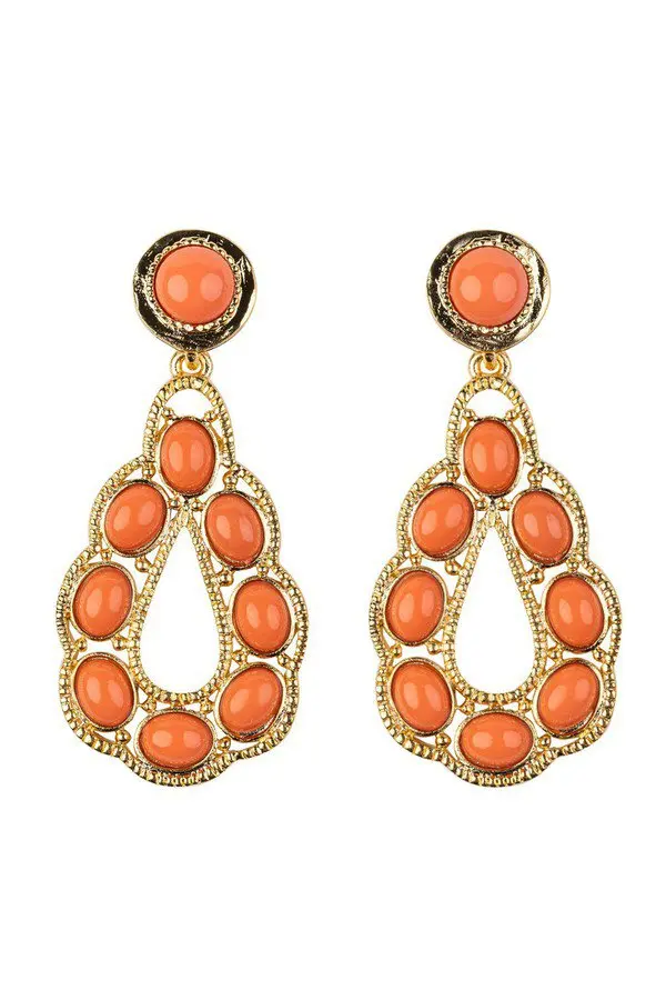 KENNETH JAY LANE Cabochon Teardrop Earrings - Coral