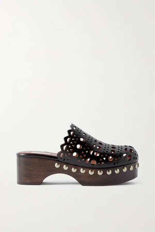 Alaïa 60 Studded Laser-cut Leather Platform Clogs
