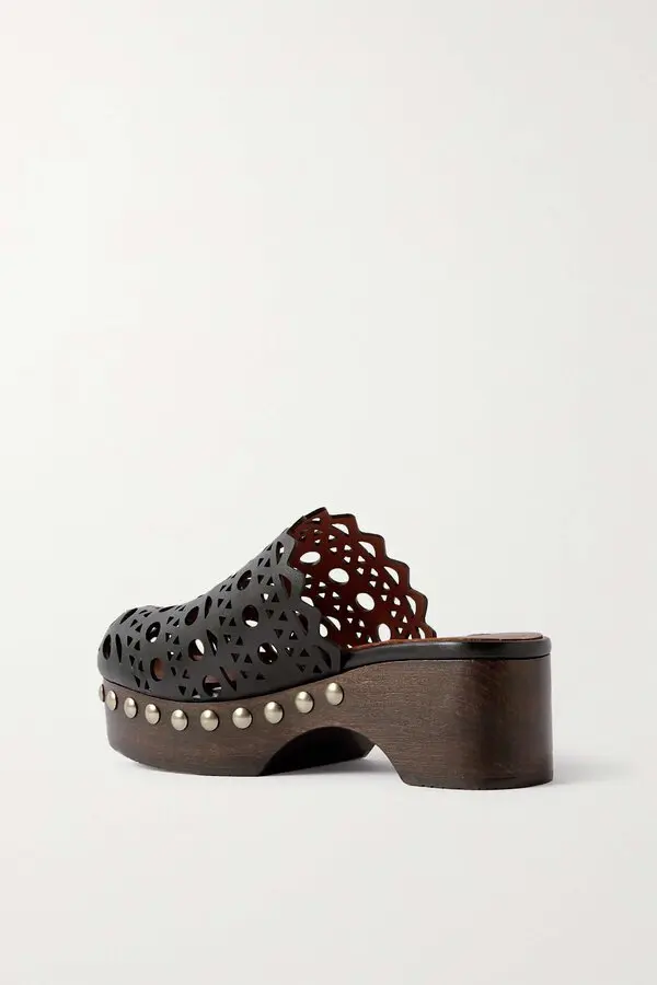 Alaïa 60 Studded Laser-cut Leather Platform Clogs