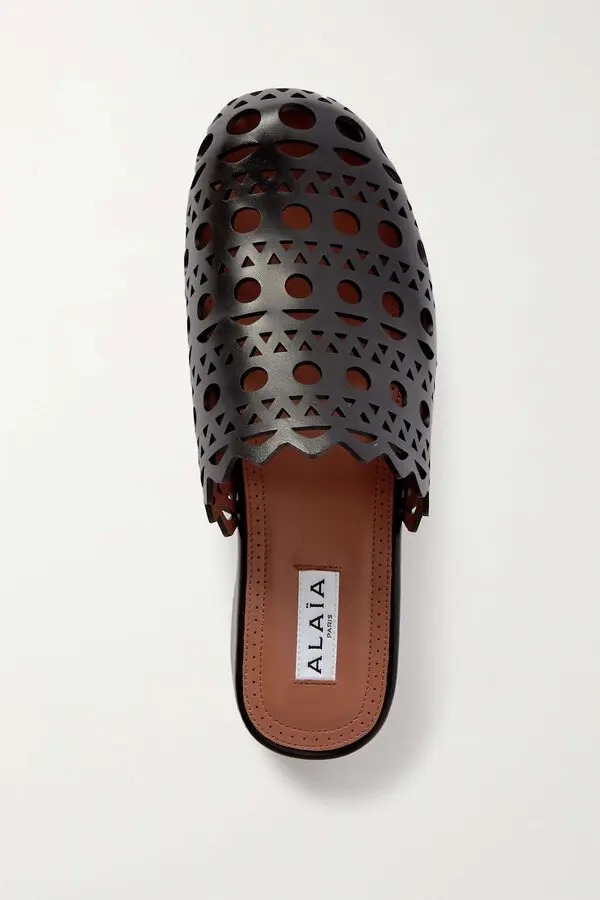 Alaïa 60 Studded Laser-cut Leather Platform Clogs