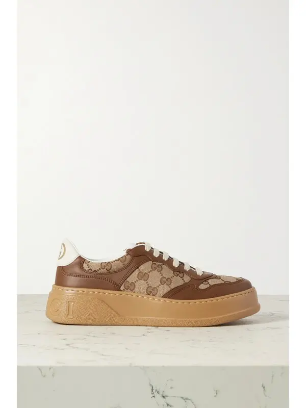 Gucci Gg Leather And Canvas Sneakers - Neutrals