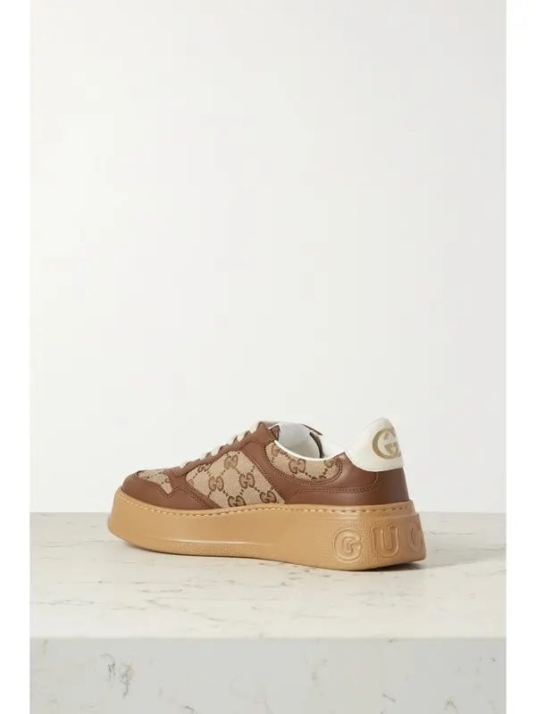 Gucci Gg Leather And Canvas Sneakers - Neutrals