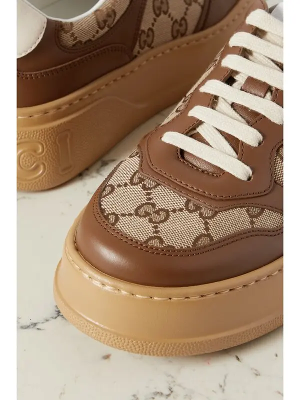 Gucci Gg Leather And Canvas Sneakers - Neutrals