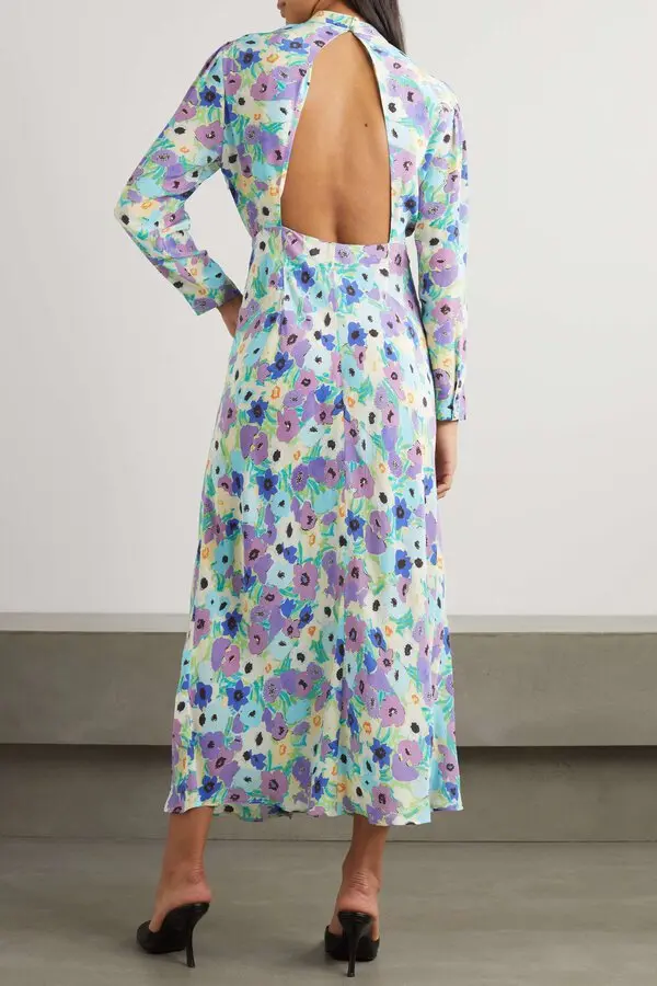 open lace back dress Daniella Printed Viscose Midi Warm Speckled Iris / 8