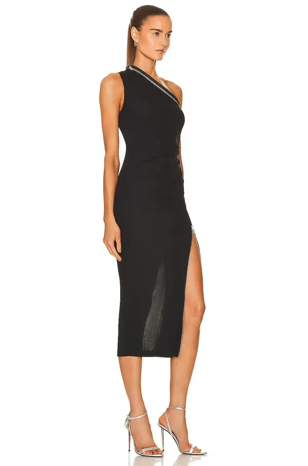 Helmut Lang Asymmetric Zip Midi Dress In Black - 63% Off