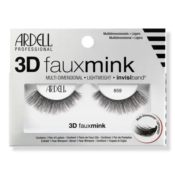 ARDELL 3d Faux Mink #859, Multi-dimensional False Eyelash With Invisiband - One-color