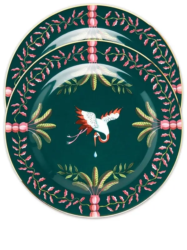 La DoubleJ Egret Set Of Two Dessert Plates - Green