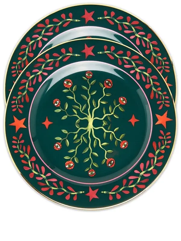 La DoubleJ Eye Vines Set Of Two Dessert Plates - Green