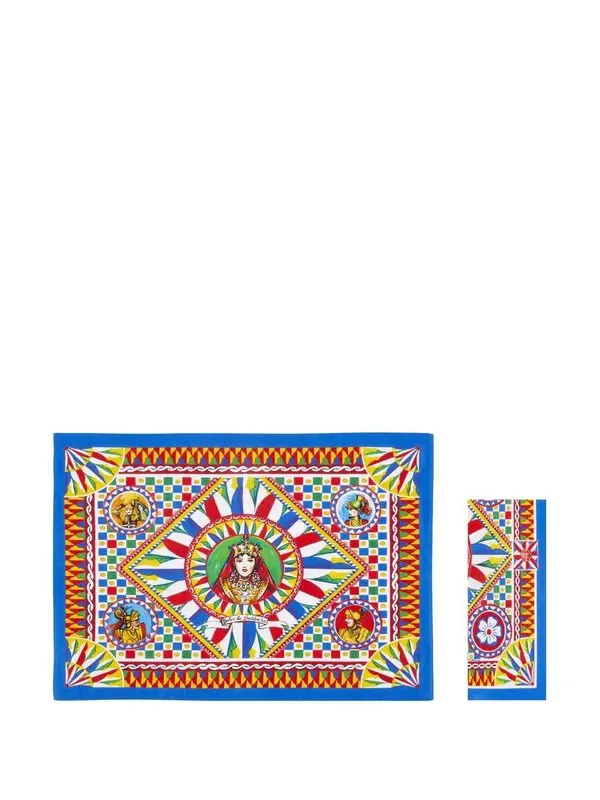 Dolce & Gabbana Carretto-print Placemat And Napkin Set - Multicolour