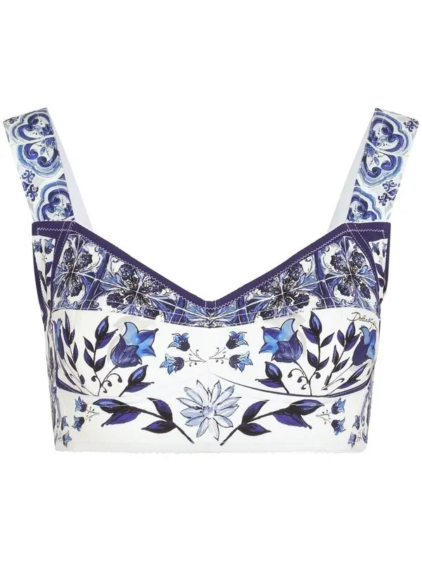 Dolce & Gabbana Maiolica-print Cropped Top - Blue