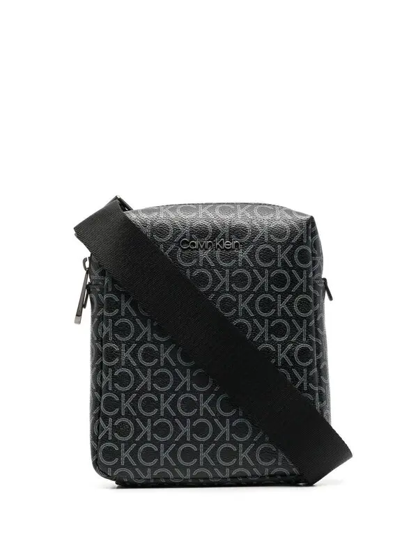 Calvin Klein Monogram Reporter Messenger Bag - Black