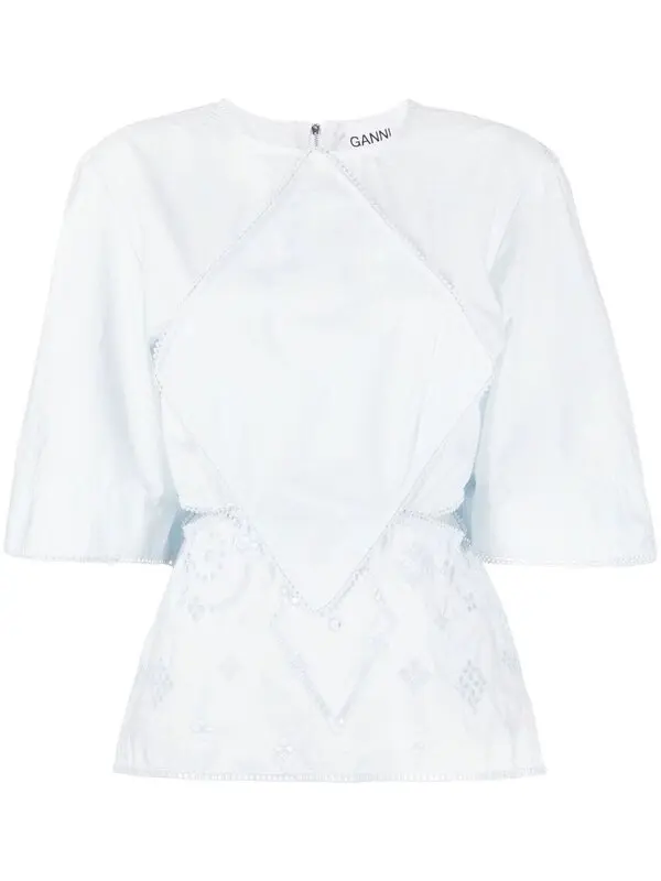 GANNI Broderie Anglaise T-shirt - Blue
