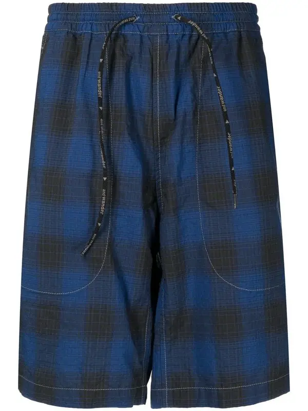 AND WANDER Check-print Track Shorts - Blue