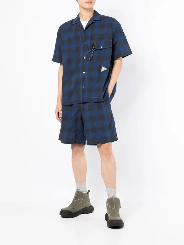 AND WANDER Check-print Track Shorts