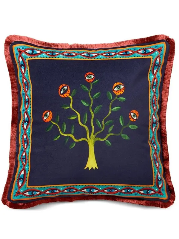 La DoubleJ Eye Vines Velvet Cushion - Blue