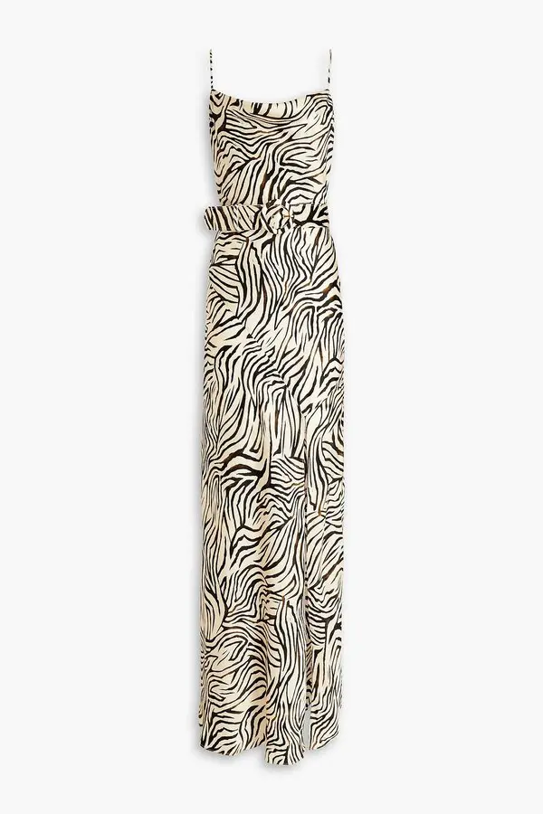 NICHOLAS Draped Zebraprint Silksatin Gown - Cream