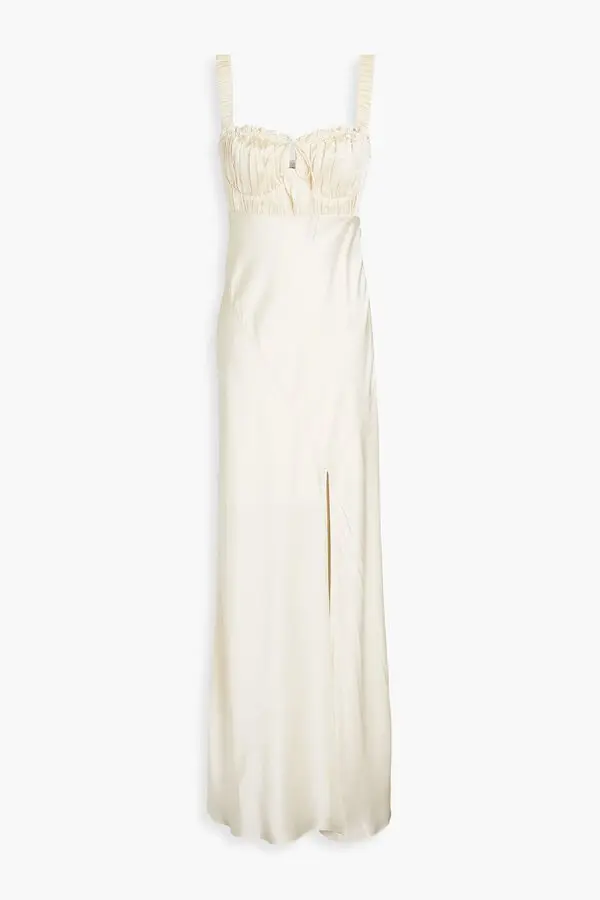NICHOLAS Gathered Silksatin Maxi Dress - Cream