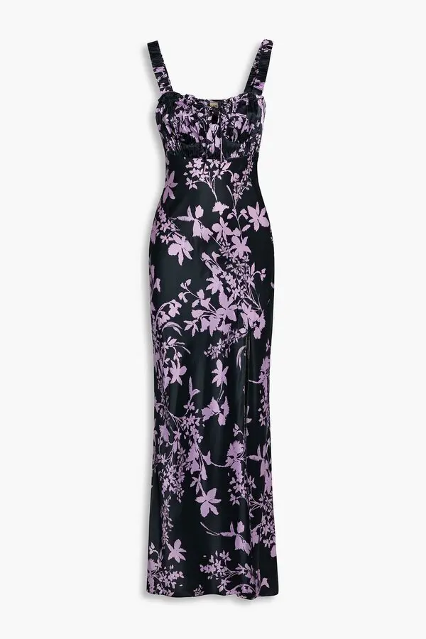 NICHOLAS Gathered Silk-satin Maxi Dress - Purple