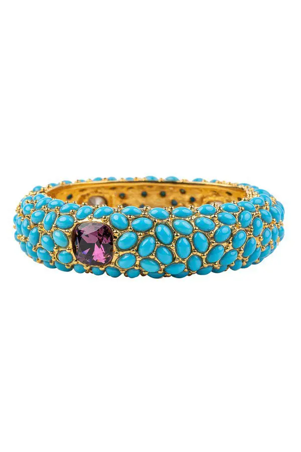 KENNETH JAY LANE Turquoise & Amethyst Hinged Bracelet - Gold