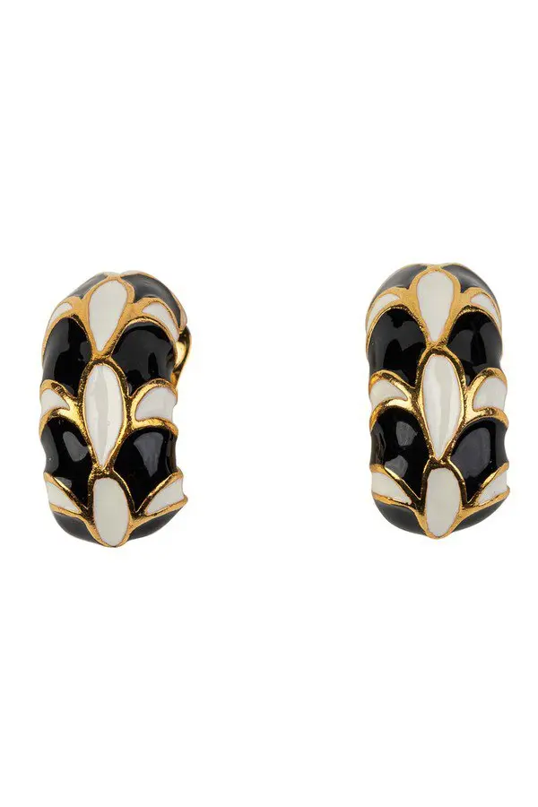 KENNETH JAY LANE And White Enamel Hoop Clip Earrings - Black