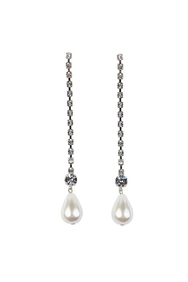 KENNETH JAY LANE Pearl Teardrop Rhinestone Dangle Earrings - Natural