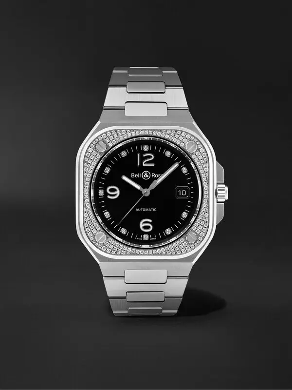 BELL & ROSS Br 05 Automatic 40mm Stainless Steel And Diamond Watch - Black