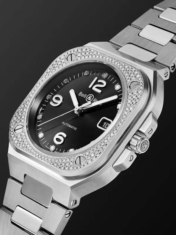 BELL & ROSS Br 05 Automatic 40mm Stainless Steel And Diamond Watch - Black