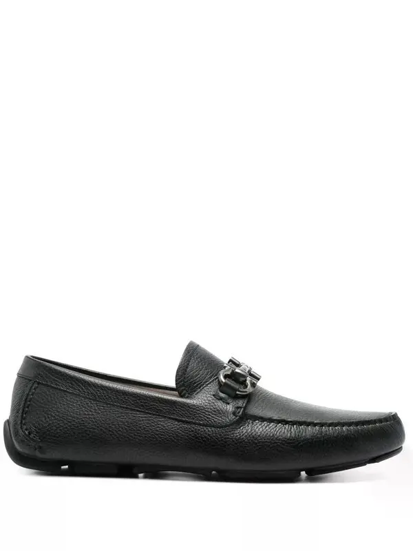 FERRAGAMO Gancini Ornament Driver Loafers - Black