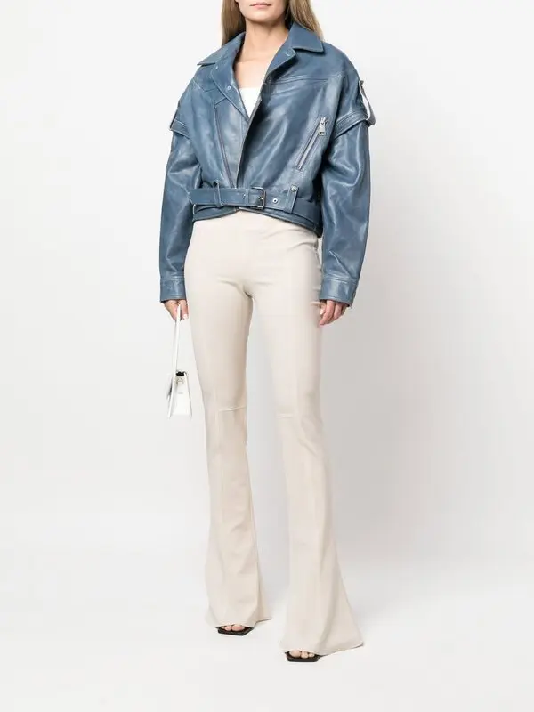 MANOKHI Calf Leather Biker Jacket - Blue