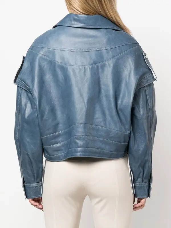 MANOKHI Calf Leather Biker Jacket - Blue