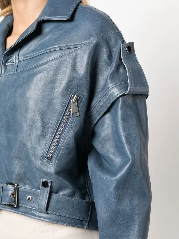 MANOKHI Calf Leather Biker Jacket - Blue