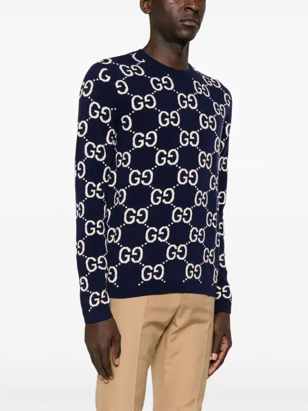 Gucci Gg-Jacquard Wool Jumper - Blue | Editorialist
